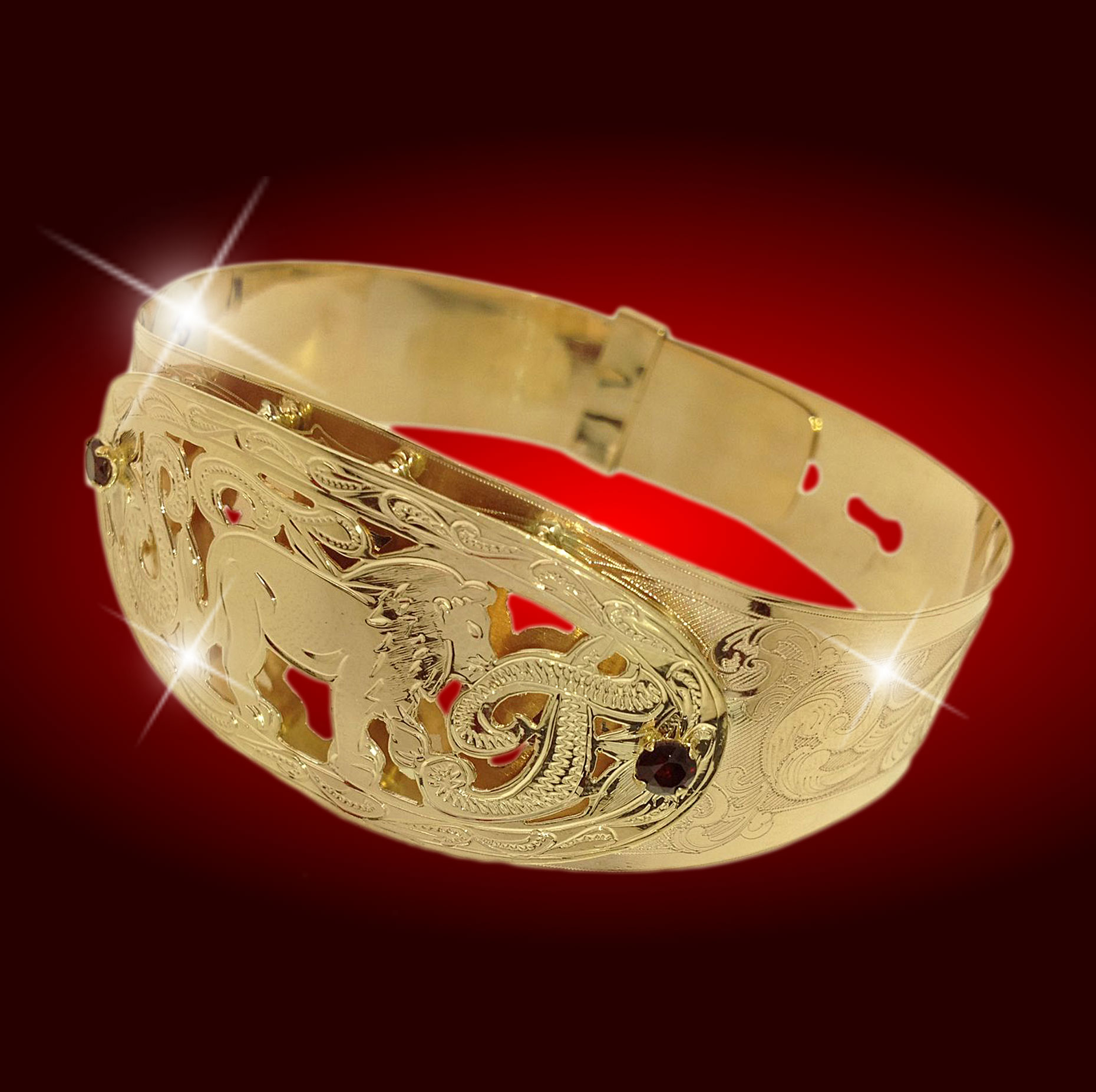Panama Adults Double Zodiac Full Gold Bangle – Palm Jewelry
