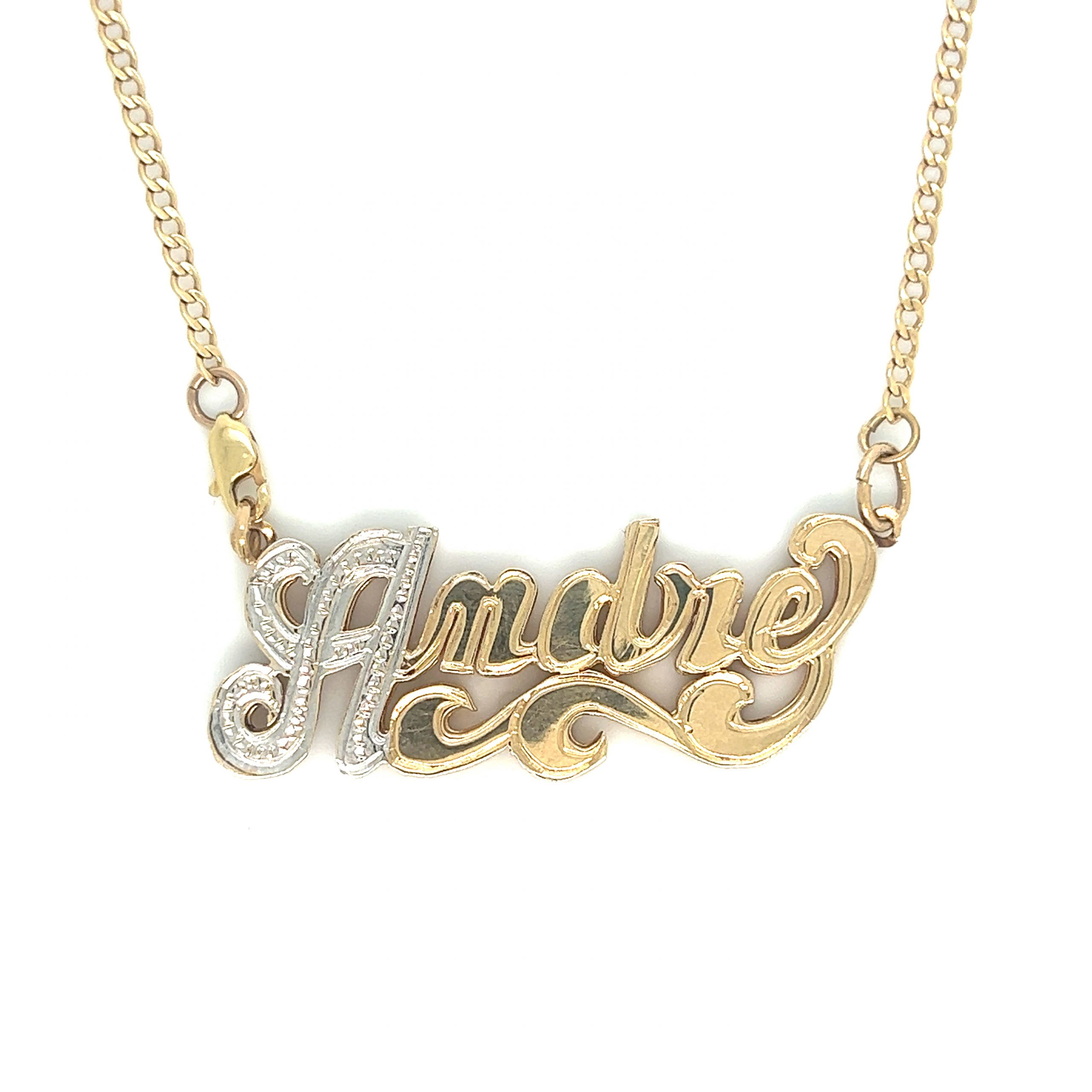 Double Name Plate White and Yellow Gold Wavy Design – Palm Jewelry