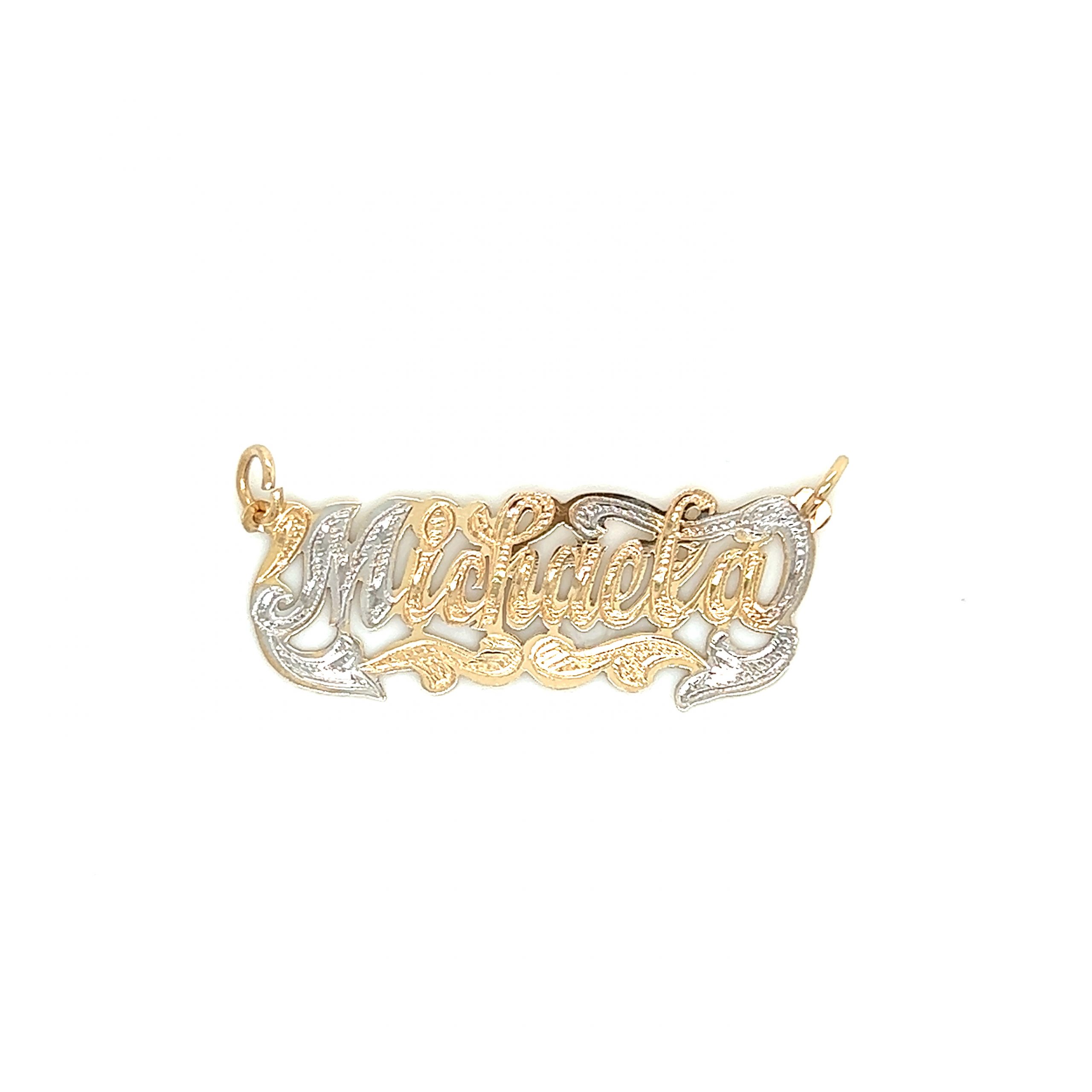 Single Nameplate Diamond Cut White and Yellow Design – Palm Jewelry